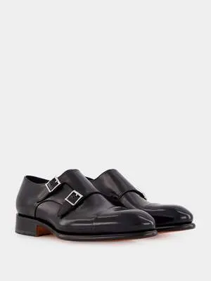 Santoni Leather Double-buckle Shoes - Black