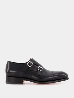 Santoni Leather Double-buckle Shoes - Black