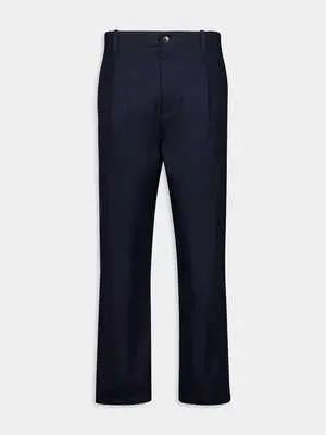 Valentino Garavani Navy Pleat-detail Cotton Chinos - Blue