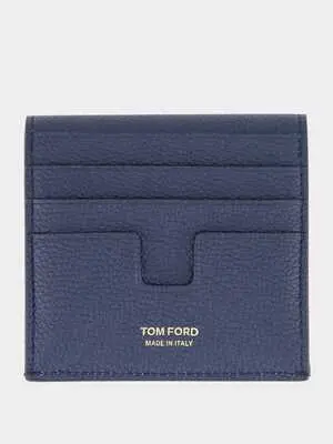 TOM FORD Denim Tara Grain Leather Card Holder - Blue