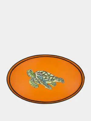 LES-OTTOMANS Handpainted Turtle Iron Tray - Orange