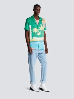 Balmain Short-sleeved Palm Tree Print Shirt - Multicolour
