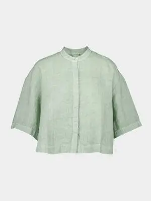120% Lino Cropped Linen Shirt - Green