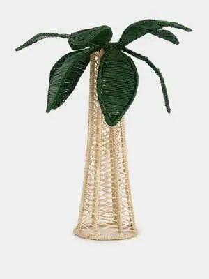 Coro Cora Dark Green Palm Tree Iraca Large Candle Holder Beige
