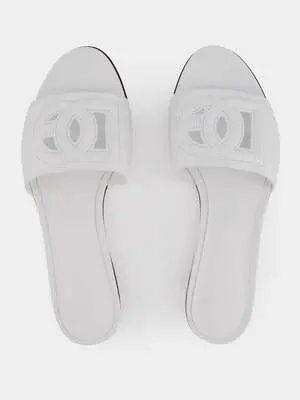 Dolce & Gabbana Dg Logo Calfskin Sliders - White