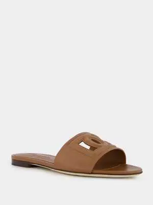 Dolce & Gabbana Dg Logo Calfskin Sliders - Brown