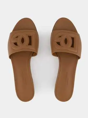 Dolce & Gabbana Dg Logo Calfskin Sliders - Brown