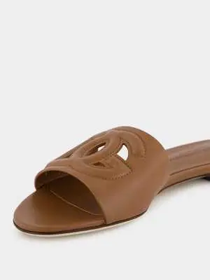 Dolce & Gabbana Dg Logo Calfskin Sliders - Brown