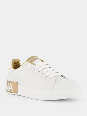 Dolce & Gabbana Portofino Leather Sneakers - Gold