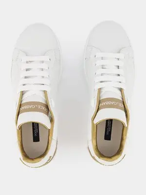 Dolce & Gabbana Portofino Leather Sneakers - Gold