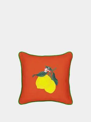 LES-OTTOMANS Tropical Lemons Cushion Orange