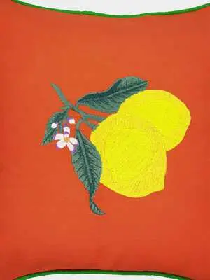 LES-OTTOMANS Tropical Lemons Cushion - Orange