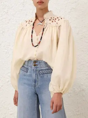 Zimmermann Embroidered Ramie Blouse
