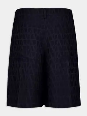 Valentino Garavani Silk Toile Iconographe Bermuda Shorts - Blue