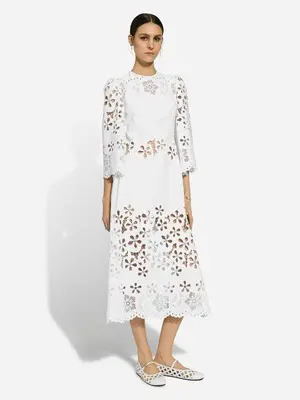 Dolce & Gabbana Cotton Poplin Calf-length Dress With Cut-out Detail - White