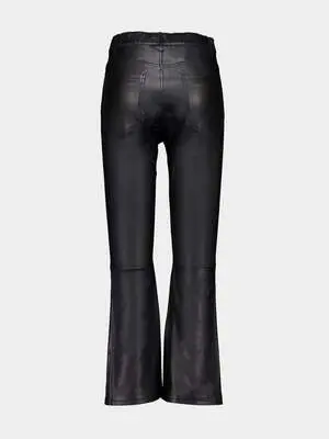 PAULA Zircon Tap Shoe Flared Leather Pants - Black