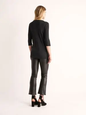 PAULA Zircon Tap Shoe Flared Leather Pants - Black