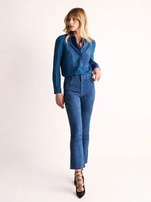 PAULA Zircon Poseidon Flared Suede Pants - Blue