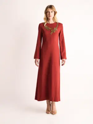 PAULA Enoki Burnt Henna Midi Dress - Red