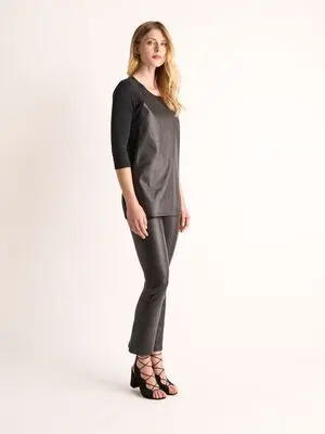 PAULA Leather Bib Silk Blouse
