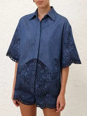 Zimmermann Embroidered Denim Shirt - Blue
