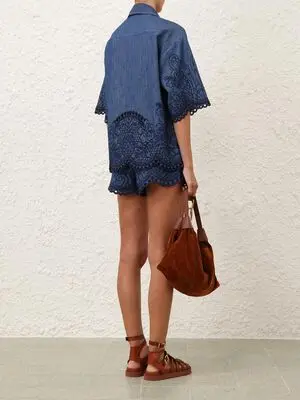 Zimmermann Embroidered Denim Shirt - Blue