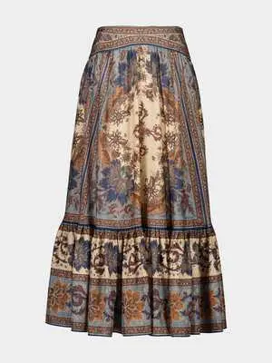 Zimmermann Ascension Indienne Floral Silk Midi Skirt - Blue