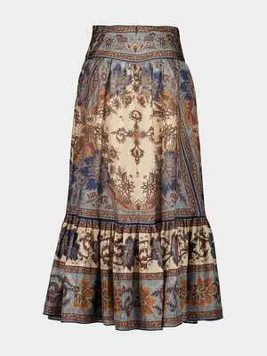 Zimmermann Ascension Indienne Floral Silk Midi Skirt - Blue