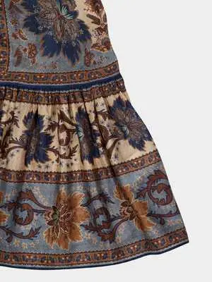Zimmermann Ascension Indienne Floral Silk Midi Skirt - Blue