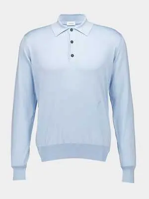 FERRAGAMO Long-sleeved Silk Blend Polo - Blue