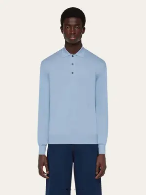 FERRAGAMO Long-sleeved Silk Blend Polo - Blue