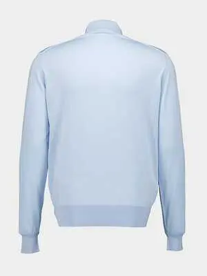 FERRAGAMO Long-sleeved Silk Blend Polo - Blue
