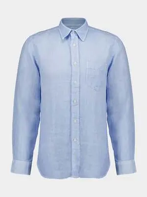 120% Lino Regular Fit Mermaid Linen Shirt - Blue