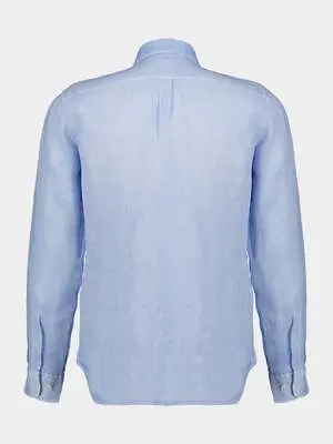 120% Lino Regular Fit Mermaid Linen Shirt - Blue