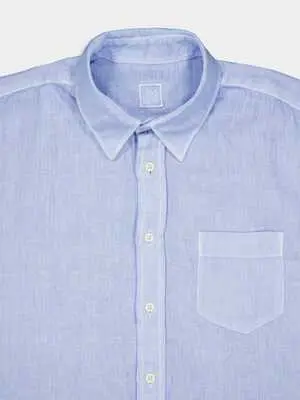 120% Lino Regular Fit Mermaid Linen Shirt - Blue