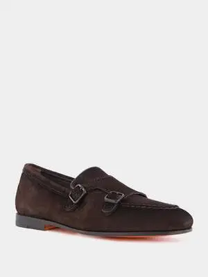 Santoni Suede Double-buckle Loafers