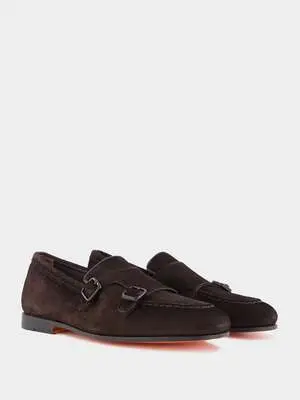 Santoni Suede Double-buckle Loafers