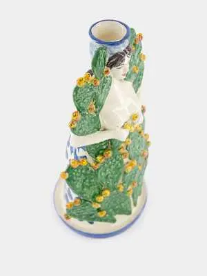 LES-OTTOMANS Cactus Lady Ceramic Candle Holder - Green
