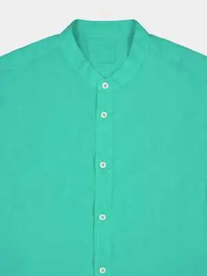 120% Lino Band-collar Linen Shirt