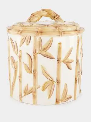 LES-OTTOMANS Bamboo Ceramic Cookie Jar - White
