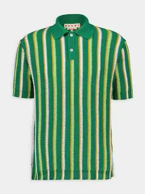 Marni Striped Crochet Polo Shirt - Green