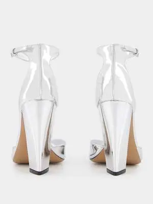 Paris Texas Grace Mirror Leather Sandals - Silver