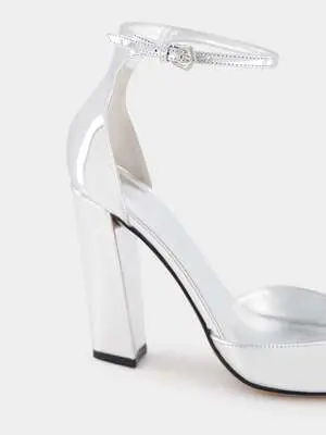 Paris Texas Grace Mirror Leather Sandals - Silver