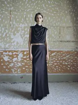 Saint Laurent Silk Satin Long Skirt - Black