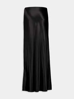 Saint Laurent Silk Satin Long Skirt - Black