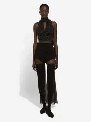 Dolce & Gabbana Polka-dot Silk Chiffon Top With Scarf Detail - Black
