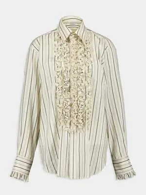 Stella McCartney Silk-blend Striped Shirt With Ruffle Detail - Cream
