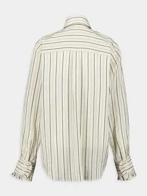 Stella McCartney Silk-blend Striped Shirt With Ruffle Detail - Cream