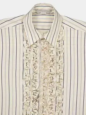 Stella McCartney Silk-blend Striped Shirt With Ruffle Detail - Cream