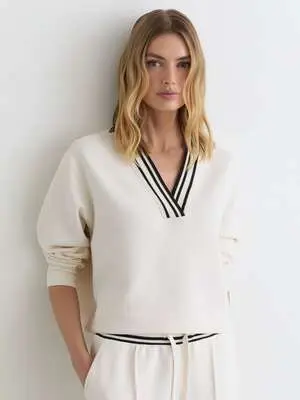 REISS Premium Interlock Tipped Cropped Sweatshirt